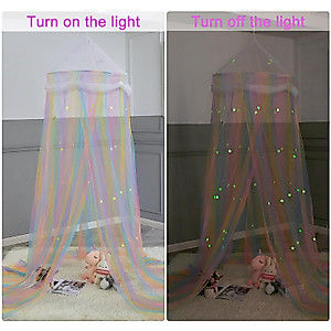 FIOBEE Bed Canopy Bed Curtains Mosquito Net Room Décor with Stars for Bedroom, Rainbow