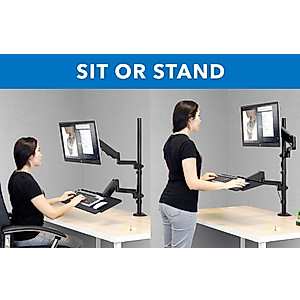 MOUNT-IT! Sit Stand Monitor Desk Mount [Fits 32" Screens] Height Adjustable, Full-Motion Articulating Arm with Keyboard Tray and Cable Management (Black)