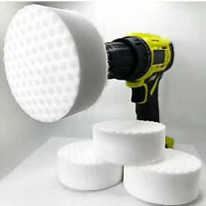 4.5” Drill Powered Magic Sponge Eraser 6 Pieces Kit with Drill Attachment | 25% Thicker Ultra Durable Melamine Cleaning Eraser Pads for Bathroom Kitchen Floors Walls Baseboards Crayon Marker and More