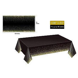 Gexolenu 4 Pack Black and Gold Disposable Plastic Tablecloth for Rectangle Tables(54" x 108"), Disposable Waterproof Party Table Cover for Birthday, Gold Table Cloths for 2023 Graduation Parties