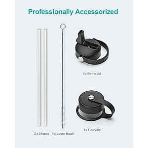 BUZIO Double Wall Stainless Steel Sports Wide Mouth Water Bottle, BPA-Free Flex Cap and Straw Lid, 40 Ounces & 32 Ounces Water Bottle