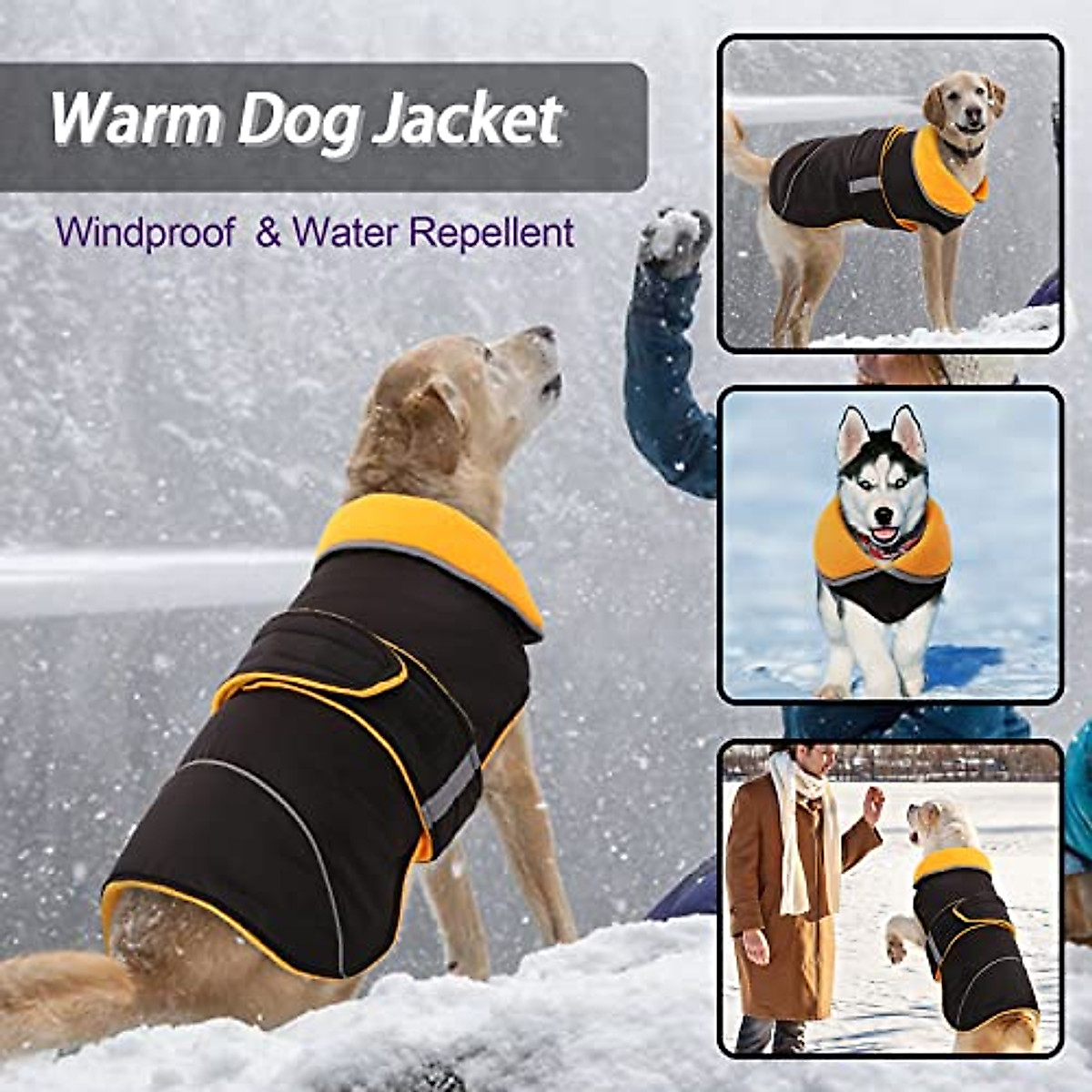 DENTERUN Winter Warm Dog Jacket Reflective Reversible Windproof Cozy Cold Weather Puppy Coat Water Repellent Vest Thick Fleece Apparel with Harness/Leash Hole for Outdoor Small Medium Large Dogs