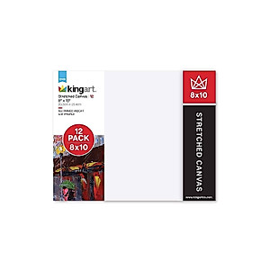 KINGART 800-12 White 8" x 10" STRETCHED ARTIST CANVAS, Pack of 12, Gesso Primed - 100% Cotton Canvases, 5/8" Profile, Art Supplies for Oil and Acrylic Painting