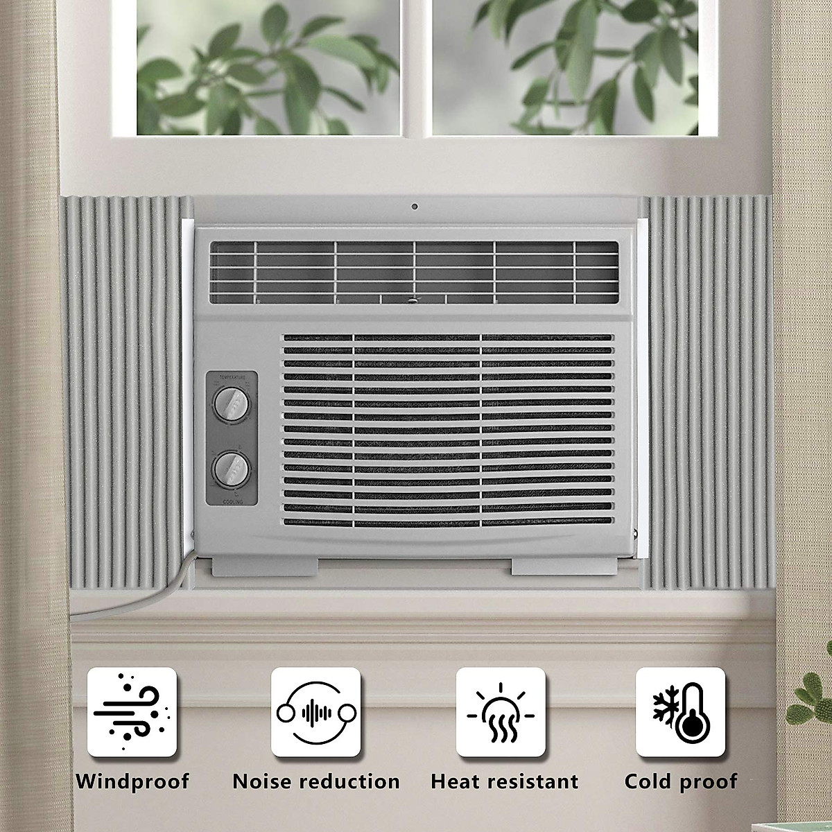BJADE'S Window Air Conditioner Side Panels Kit,Window AC Foam Insulation Side Panels for Window AC Unit Indoor Air Conditioner Cover for Summer Winter Protection,18" x 9" x 7/8" Window Seal Panel
