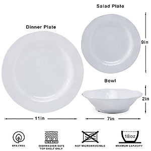 LEHAHA Basic White Melamine Dinnerware Sets, 18 Piece melamine dishes set, Service for 6, Plates and Bowls Sets Great for Indoor and Outdoor Use, Dishwasher safe…