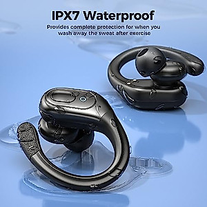 Bluetooth Headphones Wireless Earbuds, 5.3 Sports Earbuds 75H Playtime, IPX7 Waterproof, LED Power Display, Over Ear Buds with Earhooks, Mic in-Ear Headphones Deep Bass for Sports Running Workout
