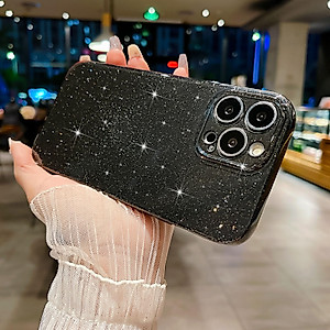 LIFCIUSO Glitter Bling Compatible with iPhone 13 Pro Max Case (6.7 inch) - Cute Sparkly Protective Case for Women and Girls, Soft TPU Design in Black