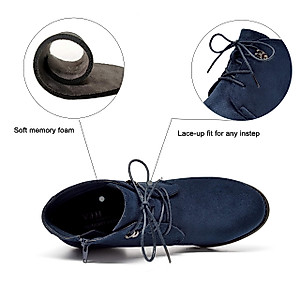 VJH confort Women's Ankle Boots,Lace-up Round Toe Comfortable Low Heel Dress Booties with Side Zipper (navy,7.5)