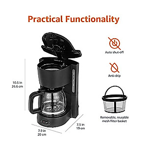 Amazon Basics 5-Cup Drip Coffeemaker with Glass Carafe and Reusable Filter, Black
