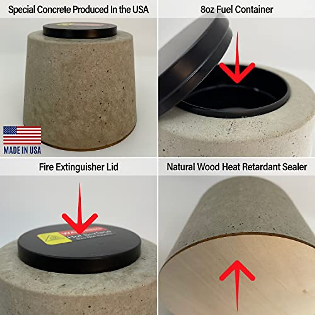 Fine&Clear Manhattan Stove Tabletop Fire Pit - Handmade Bio Ethanol Firepit, Concrete Fire Bowl, Mini Fireplace for Indoor & Outdoor - Bio Ethanol Fuel Stove with Extinguisher Lid Made in USA