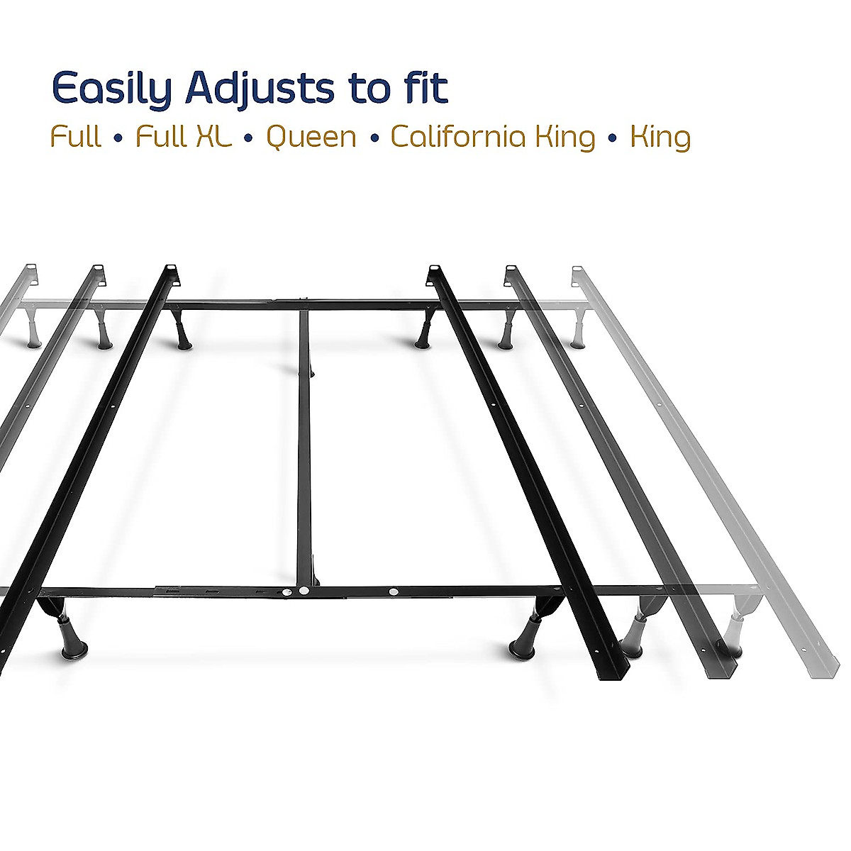 Clara Clark Adjustable Bed Frame - Double Bed Frame Expands to Queen Bed Rails, King Size Frame with Cross Rail and Center Support - 5.25” H Under Bed Frame for Box Spring and Mattress, Black