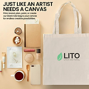 LITO LINEN AND TOWEL Tote Bag|Shopping Bags with Handle Blank Canvas Tote Bags for DIY Branding Gift Cloth Bags Reusable Grocery Bag 3 Pack