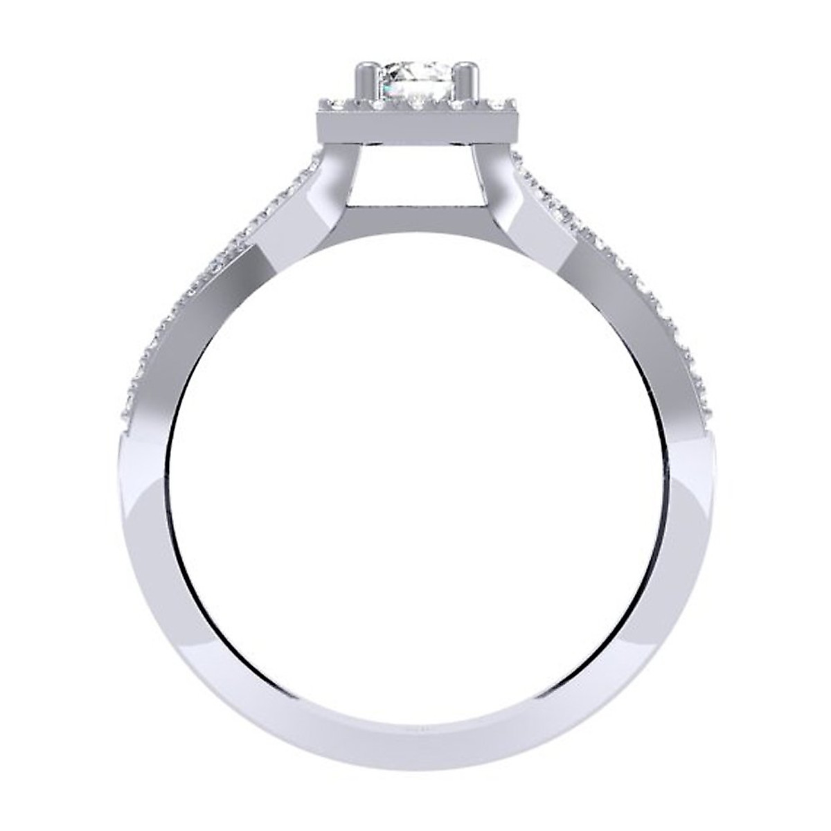 Dazzlingrock Collection 0.50 Carat (Cttw) 14K Round Diamond Swirl Split Shank Halo Engagement Ring 1/2 CT, White Gold, Size 7.5