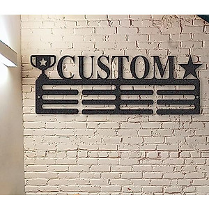 Revvour Rustic Home Decor, Custom Medal Hanger Metal Sign, Personalized Medal Hanger Display, 12 Rungs For Medal, Sports Medal Hanger For Winner