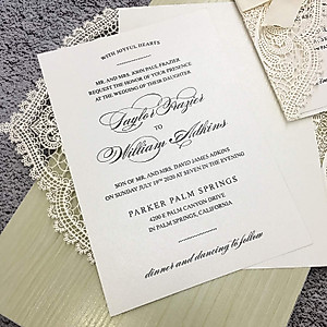 Picky Bride 25pcs 5x7 Wedding Invitations with Envelopes, Laser Cut Lace Hollow with Elegant Ribbons, for Wedding Bridal Shower Engagement Birthday Party Invite, Ivory