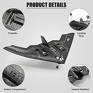 fisca RC Airplane Remote Control B-2 Spirit Stealth Bomber Plane, 2.4Ghz 2CH Foam Drone Ready to Fly Aircraft Toy for Kids and Adults