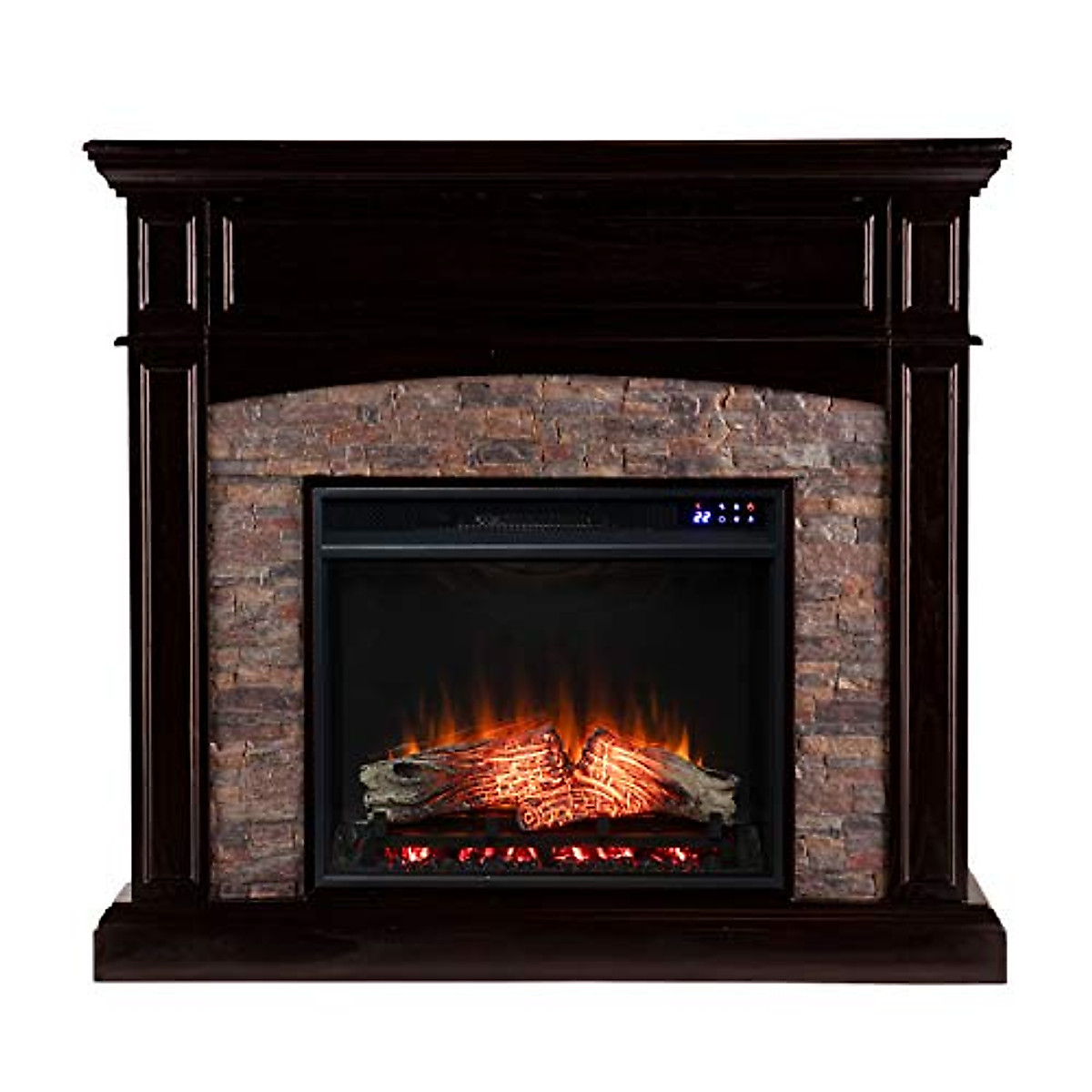 SEI Furniture Grantham Faux Stone Corner Electric Fireplace with Hidden Media Shelf, New Ebony