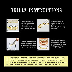 JINAO 18K Gold Plated Iced out CZ Fang Top Bottom Mouth Teeth Grills Set (SILVER BOTTOM)