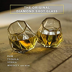 Dragon Glassware Shot Glasses, Clear Diamond Shaped Glass Set, Cute and Unique Barware, Naturally Aerates, Dishwasher Safe, 2 oz Capacity, Set of 4