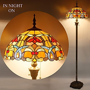 WERFACTORY Tiffany Floor Lamp Orange Liaison Stained Glass Standing Reading Light 16X16X64 Inches Antique Pole Corner Lamp Decor Bedroom Living Room Home Office S617 Series