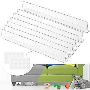 WXJ13 7 Pack 15.75" L x 2.4" H Under Sofa Blocker Clear,Acrylic Couch Blocker,Toy Blocker for Under Couch with 30 Double Sided Adhesive Spots,Prevent Pets or Things from Getting Under The Furniture
