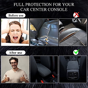 Frienda Furry Armrest Cover Auto Center Armrest Cover Car Soft Console Pad, Real Sheepskin Wool Soft Fluffy Auto Center Console Cover for Most Car Decoration Protector (Black)