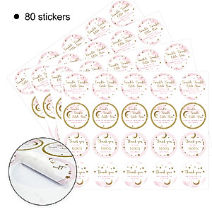 80 Twinkle Twinkle Little Star Stickers, Baby Shower Twinkle Little Star Stickers, Girl Pink Baby Shower Thank You Stickers(2 Inch)