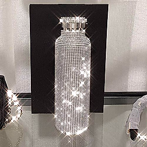 Portable Insulated Bottles - Dazzling Stylish Rhinestone Stainless Steel Water Bottle - Diamond Water Bottle - Fashion Double Walled Vacuum with Lid Water Bottle Silver 750ml