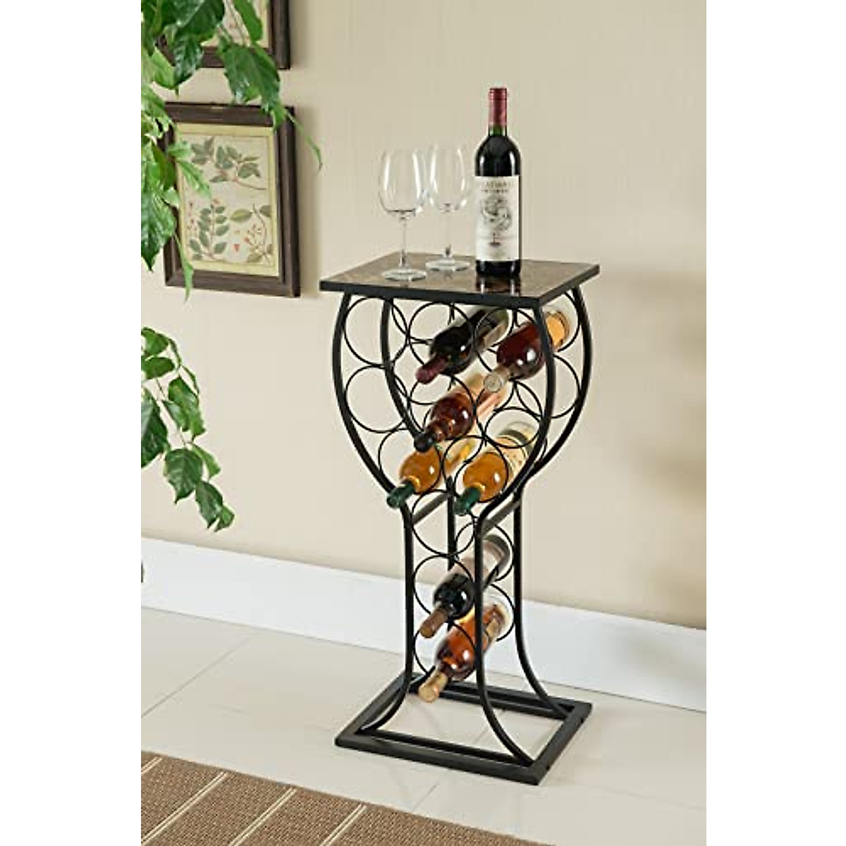 Kings Brand Furniture Metal with Marble Finish Top Wine Storage Organizer Display Rack Table, Black (FBA_WR1350)