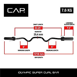 CAP Barbell Olympic Super Curl Bar, Black New Version, 48-Inch (OBIS-48B)