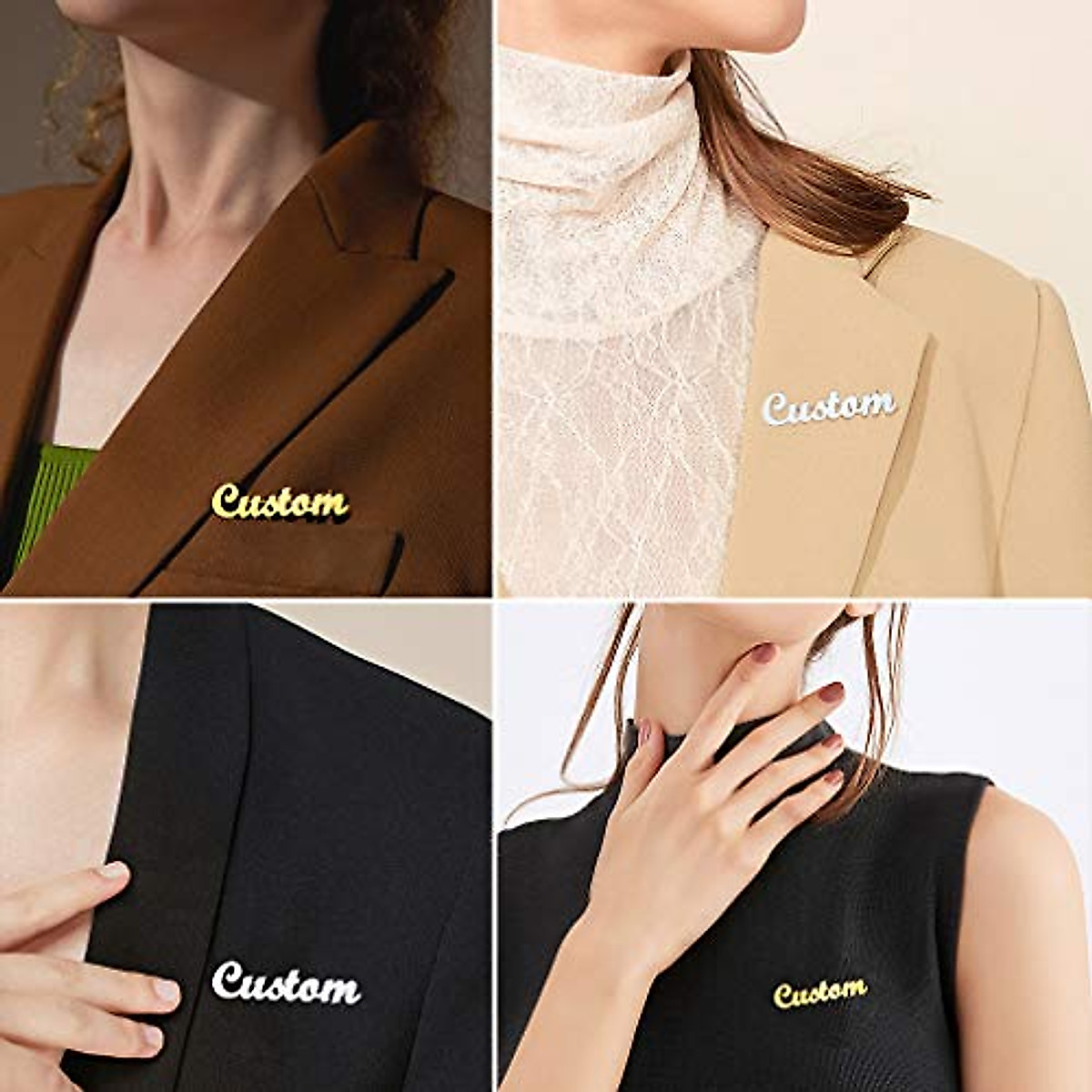 Custom4U Name Brooch Pin Personalized Stainless Steel Customized Name Tag Jewelry for Women