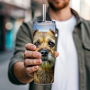 Border Terrier Dog Photo Skinny Tumbler 20oz with Straw Insulated Water Bottle Gift