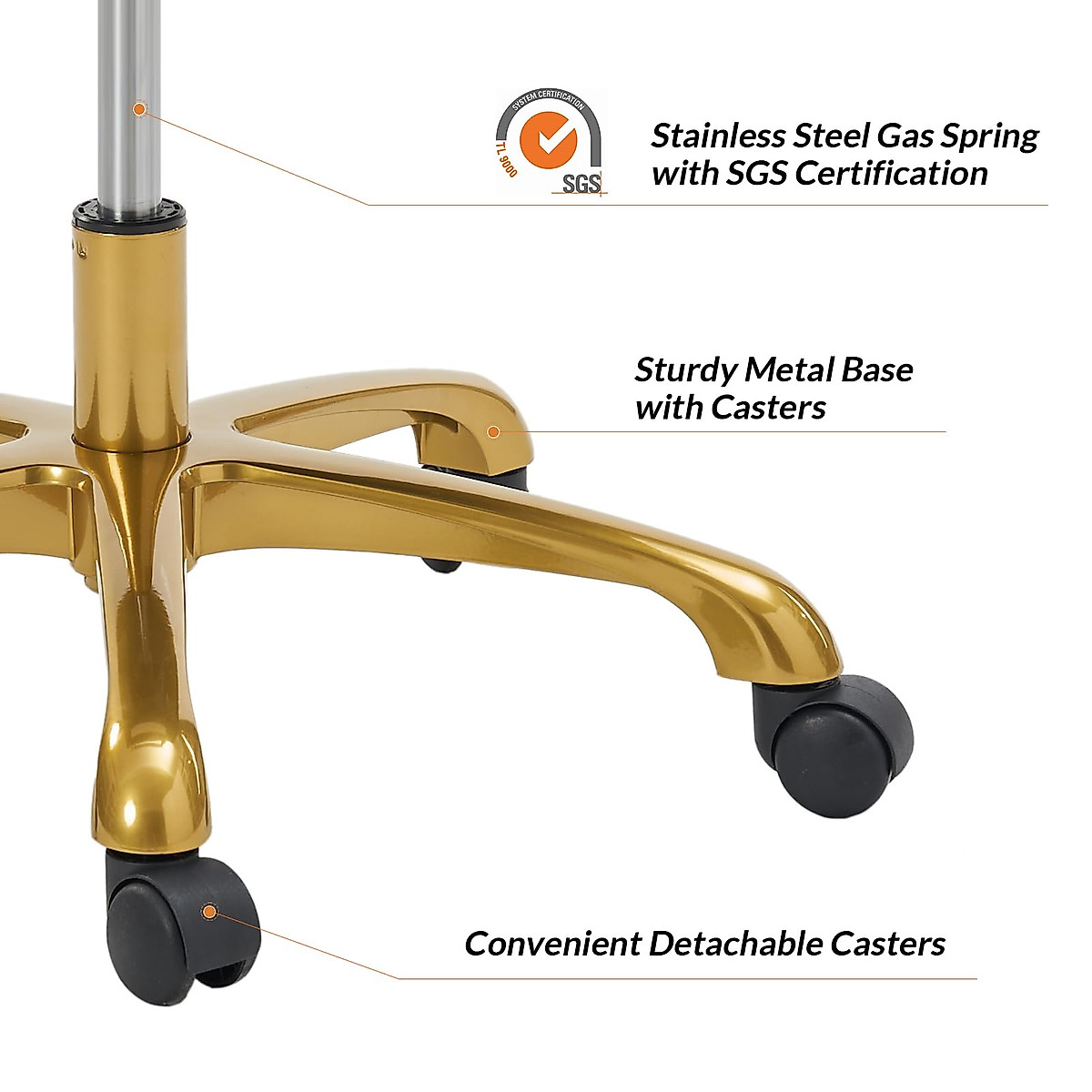 HULALA HOME Camel Leather Office Chair with Gold Legs, Swivel Desk Chair with Padded Seat and Armrests, Adjustable Height Task Chair