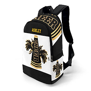 Urcustom Personalized Name Cheerleader Megaphone Cheer Black Backpack Unisex Bookbag for Boy Girl Travel Daypack Bag Purse 17.7 IN