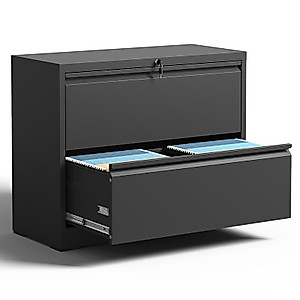 Yukimo 2 Drawer Lateral File Cabinet with Lock, Metal File Cabinets for Home Office Legal/Letter A4 Size, File Cabinet with 2 Drawer Storage Cabinet,Require Assembly,Black