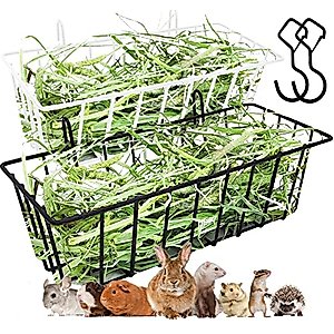 2 Pack Hay Feeder with Two Extra Hooks for Rabbit, Guinea Pig, Bunny, Chinchilla, Heavy Duty Metal Rack Hay Holder
