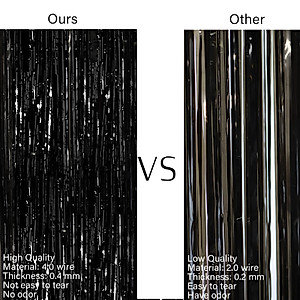 Black Foil Fringe Backdrop Curtains, 2 Pack of 3.28 ft x 8.28 ft Metallic Tinsel Foil Fringe Streamer Photo Booth Props Backdrop for New Year Halloween Birthday Wedding Party Decorations