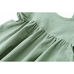 JNKLWPJS Toddler Baby Girl Cotton Linen Ruffle Halter Sleeveless Kids Casual Beach Party Dresses Green 100CM