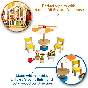 Hape Wooden Patio Set| Pretend Doll House Furniture with Accessories for Kids