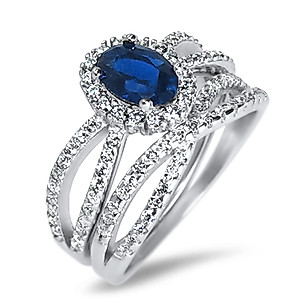LaRaso & Co His Hers Sterling Blue Sapphire CZ Bridal Wedding Band Engagement Ring Set Him Her