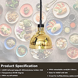 KOUWO 110V Food Heat Lamp Commercial Food Warmer Light Hanging Food Heating Lamps for Buffet,Kitchen,Restaurant,Catering (Gold)
