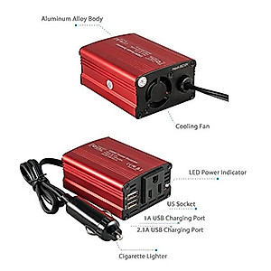 FOVAL 150W Car Power Inverter 12V DC to 110V AC Converter Vehicle Adapter Plug Outlet with 3.1A Dual USB Car Charger for Laptop Computer