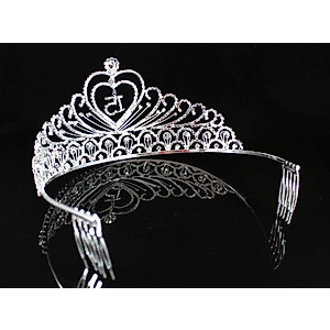 Janefashions Quinceanera Sweet 15 Fifteen 15th Birthday Party coronas de quinceañeras Clear White Austrian Rhinestone Tiara Crown with Hair Combs Princess Gold Silver T1756 (Silver With Combs)