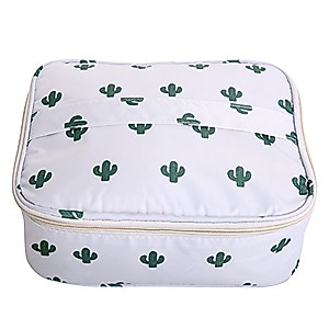 Bonaweite Cactus Travel Makeup Bags Small Brush Cosmetic Case Mini Pouch Holder Organizer Portable Vanity bag Jewelry Accessories Beauty Kit Travelling Train Artist with Hand Strap