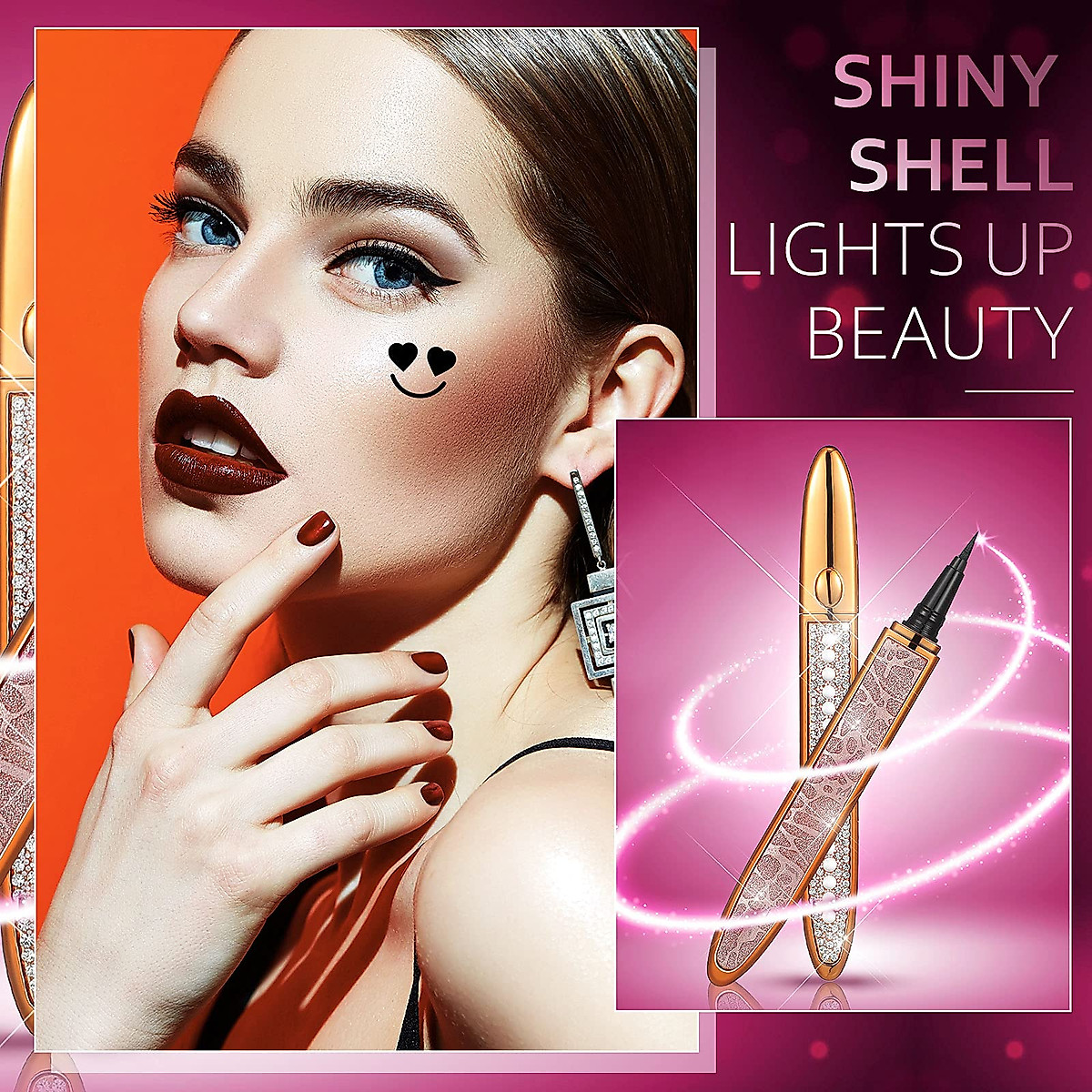 8 Pieces Self-adhesive Eyeliner 2 in 1 Eye Liner Pen Diamond Liquid Eyeliner No Glue No Magnetic Eyeliner Waterproof Long Lasting for Women Girls Eye Makeup False Eyelashes Sticking (Stylish Style)