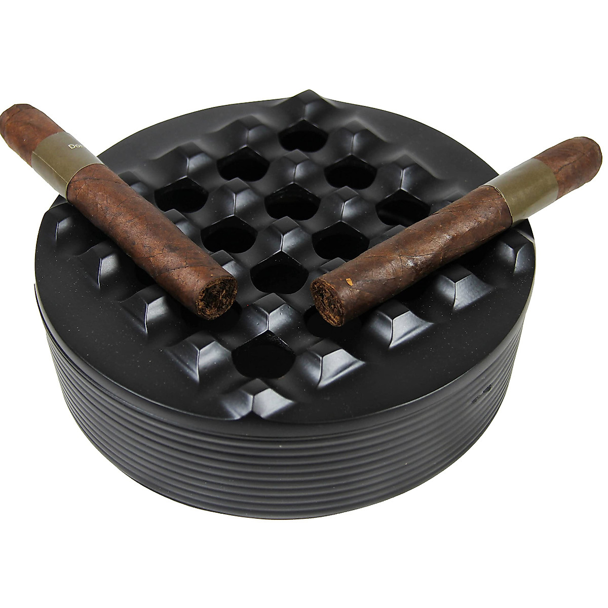 U.Like Relax Zone Aluminum Metal Cigar Ashtray with Lid For Men-Durable handcrafted 16 Holes Grid Design Ash Tray indoor and outdoor - Wind Resistant Round Cigars to Cigarillos, black (53)