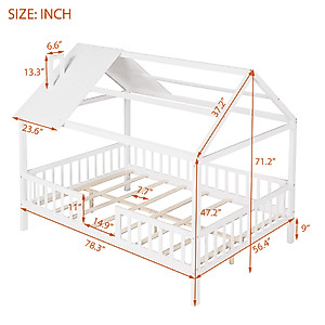 AOCOROE Full Size House Bed Frames for Boys and Girls,Wood Full Bed Frame House-Shaped Canopy Bed Frame with Slats and Surrounding Guard Rails, Full Size