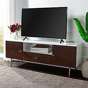 Safavieh Home Genevieve Mid-Century Modern Walnut and White Storage TV Media Stand