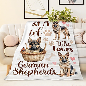 Kids Girls Throw Blanket - 40x30 Inches Small Blanket - Soft Plush Dog Themed Blankets for Office, Sofa - White Cute Fuzzy Throws Gifts for German Shepherd Dog Lovers