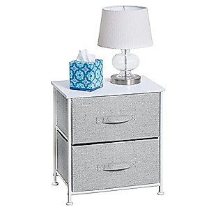 mDesign Small Storage Dresser End/Side Table Night Stand with 2 Removable Fabric Drawers - Organizer for Bedroom, Living Room, Closet - Hold Clothes, Linens, Accessories, Lido Collection, Gray/White